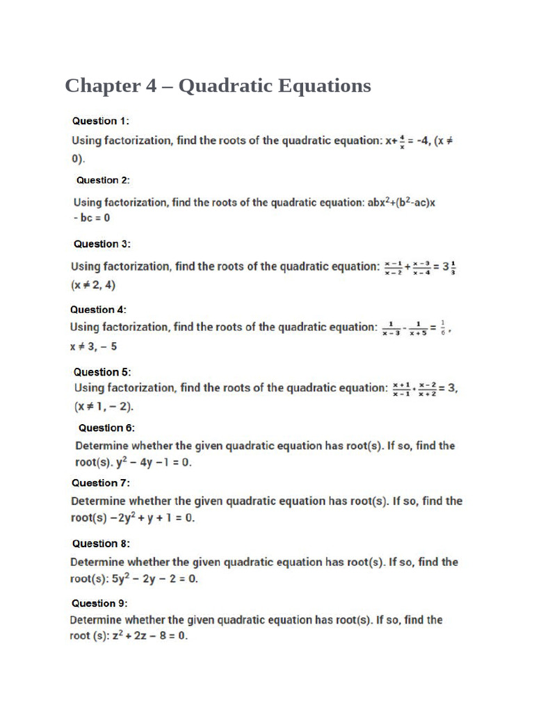 CH 4 Quadratic Equations IMP Ques - Byju | PDF