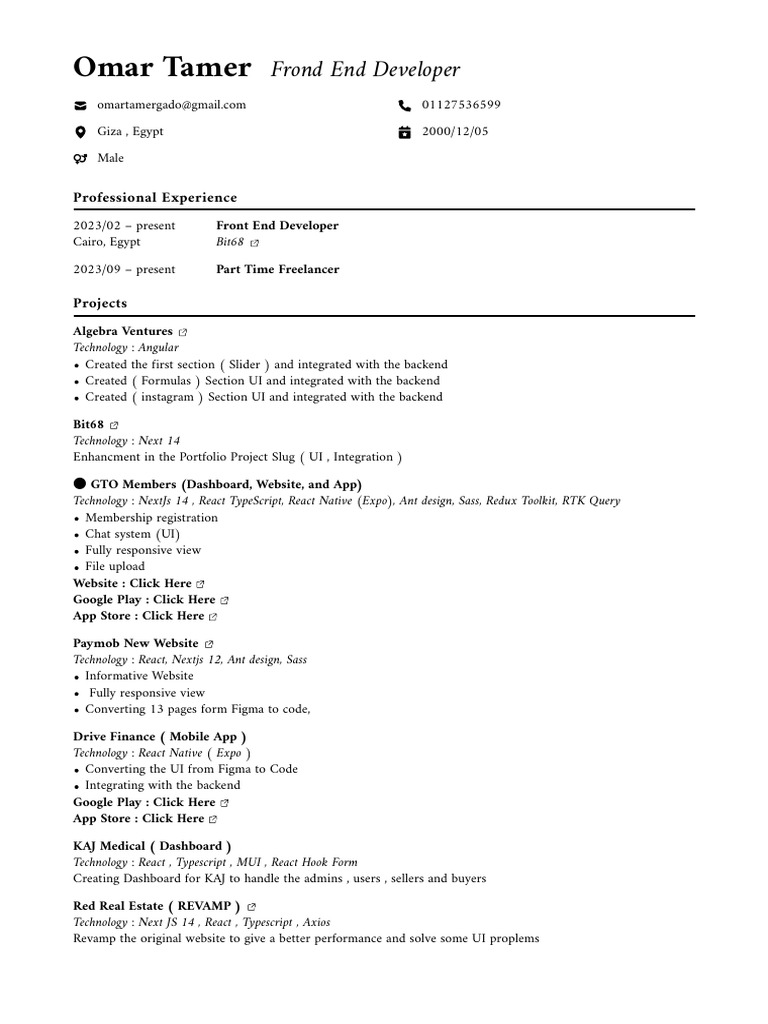 Omar Tamer Front End Developer | PDF | Mobile App | Web Software