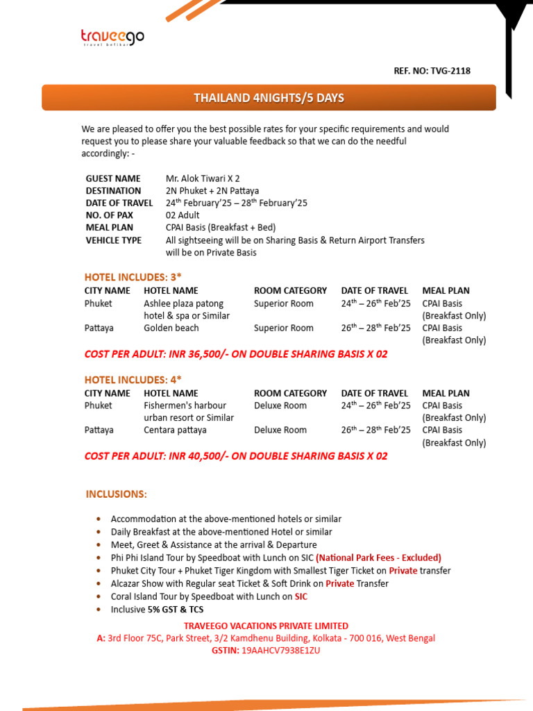 Thailand 4N TVG 2118 (MR Alok X 02) | PDF | Fee