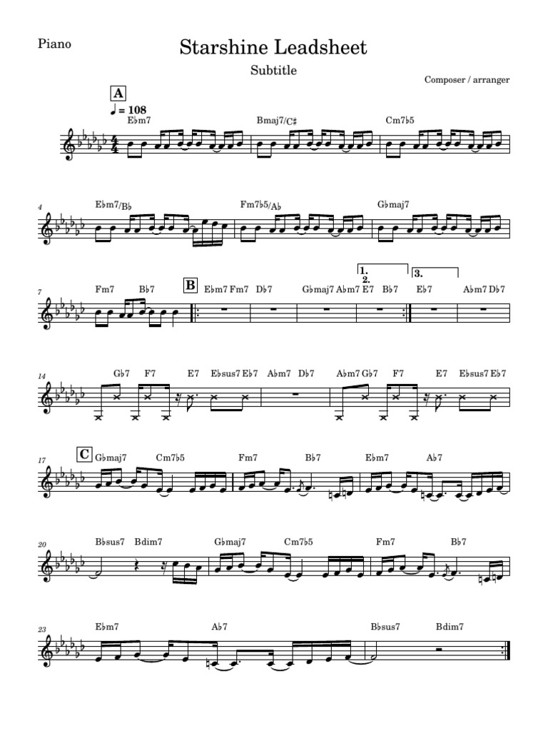Stars Leadsheet-Rhythm | PDF | Musical Keys | Compositions