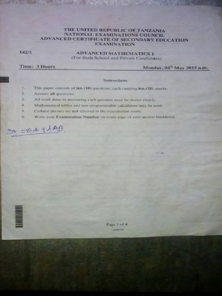 Advanced Math 1 - F6 - 2015 | PDF