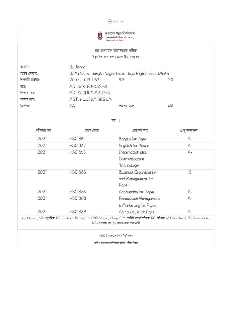 Sakib BOU Examination Record | PDF