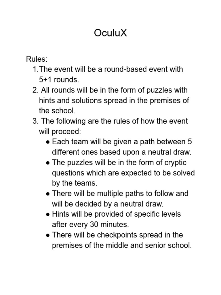 OculuX Puzzle Event Rules and Format | PDF