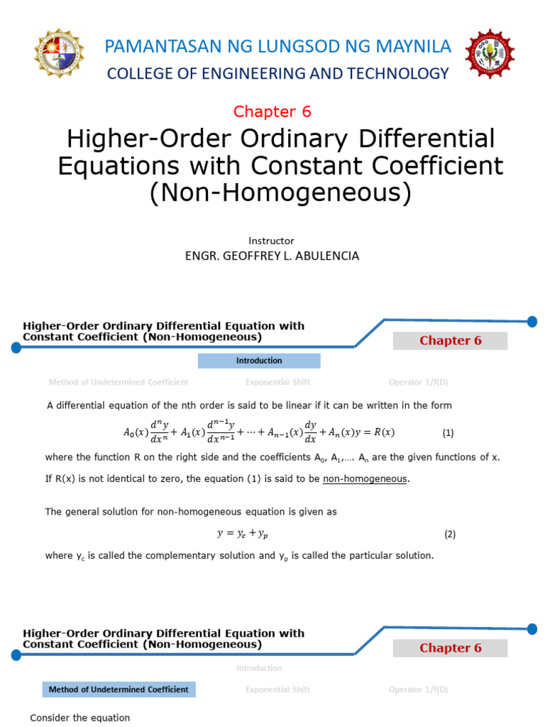 Higher-Order Differential Equations Guide | PDF | Equations ...