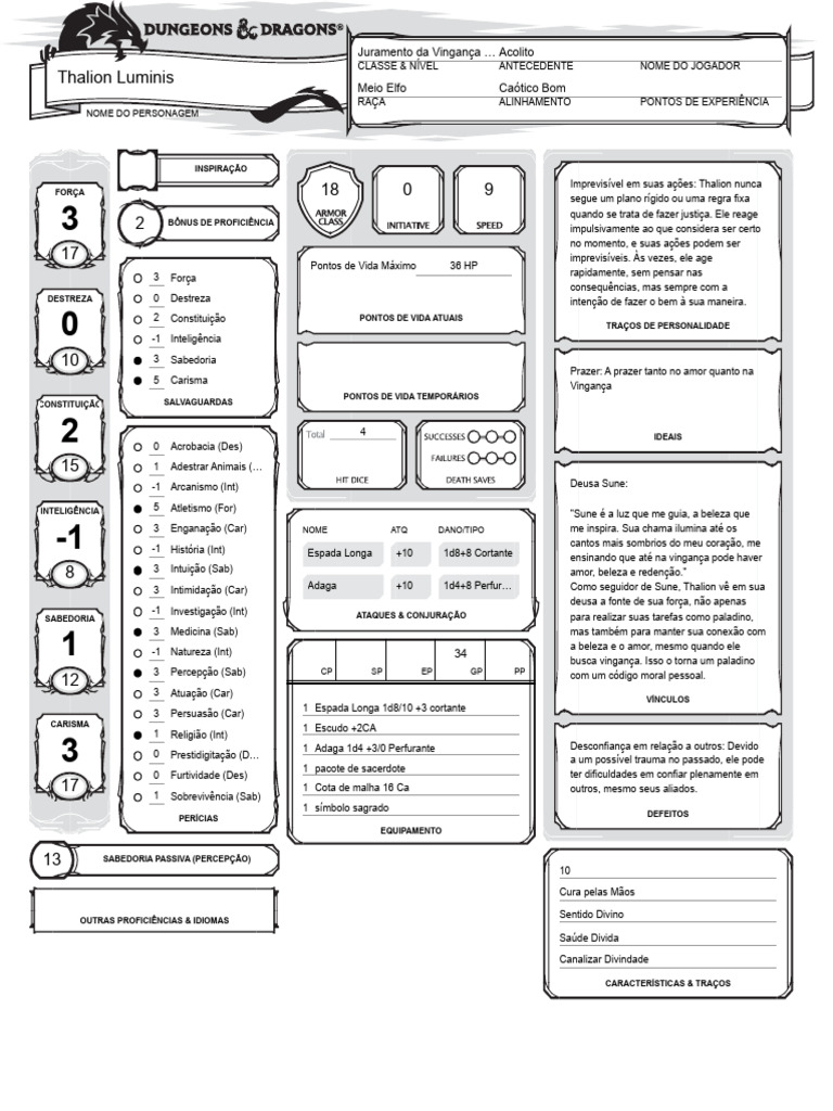 Thalion Luminis - Roll20 Characters | PDF