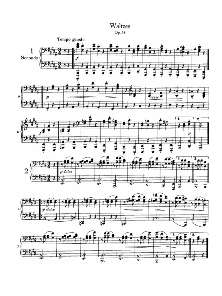 Brahms - Waltzes For Four Hands Op 39 | PDF