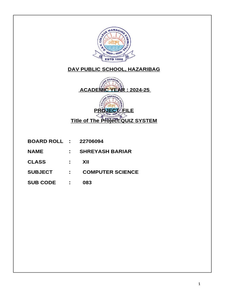 Quiz System Project for Computer Science | PDF | Software Testing | System