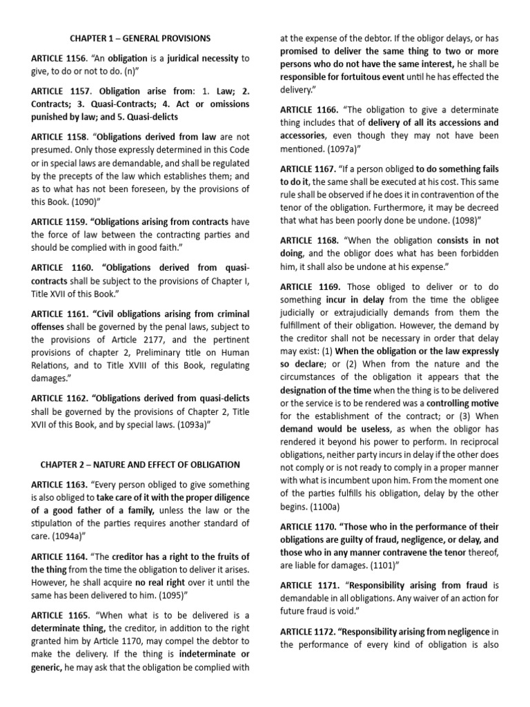 (Oblicon) Provisions Summary | PDF | Negligence | Legal Liability