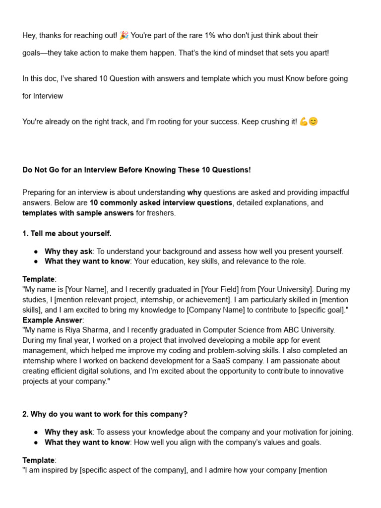 Do Not Go For An Interview Before Knowing These 10 Questions | PDF ...