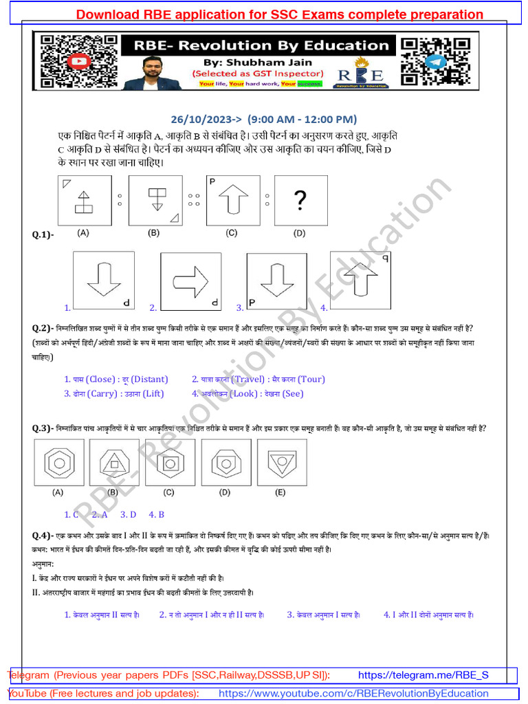Reasoning (Hindi) SSC CGL 2023 T-2_RBE_compressed | PDF
