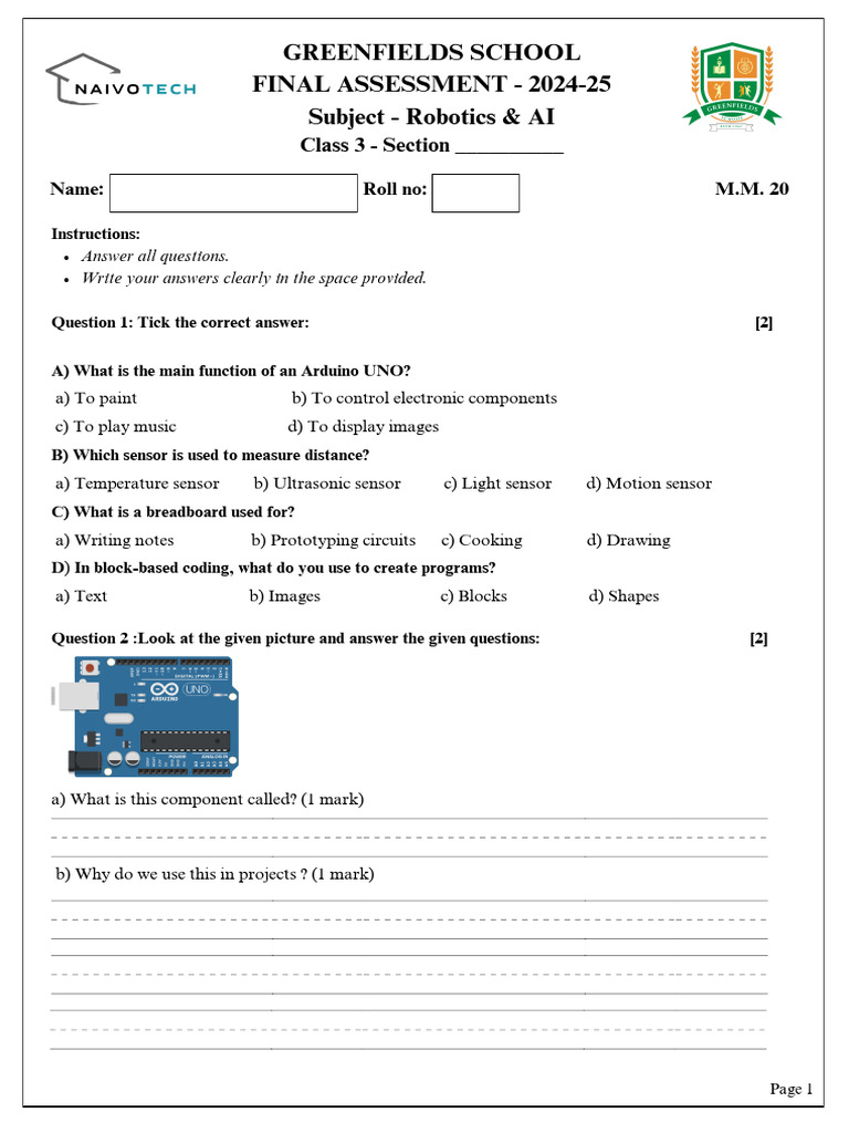 GFS Class 3 - Final Assessment Sheet 2025 | PDF | Arduino | Sensor