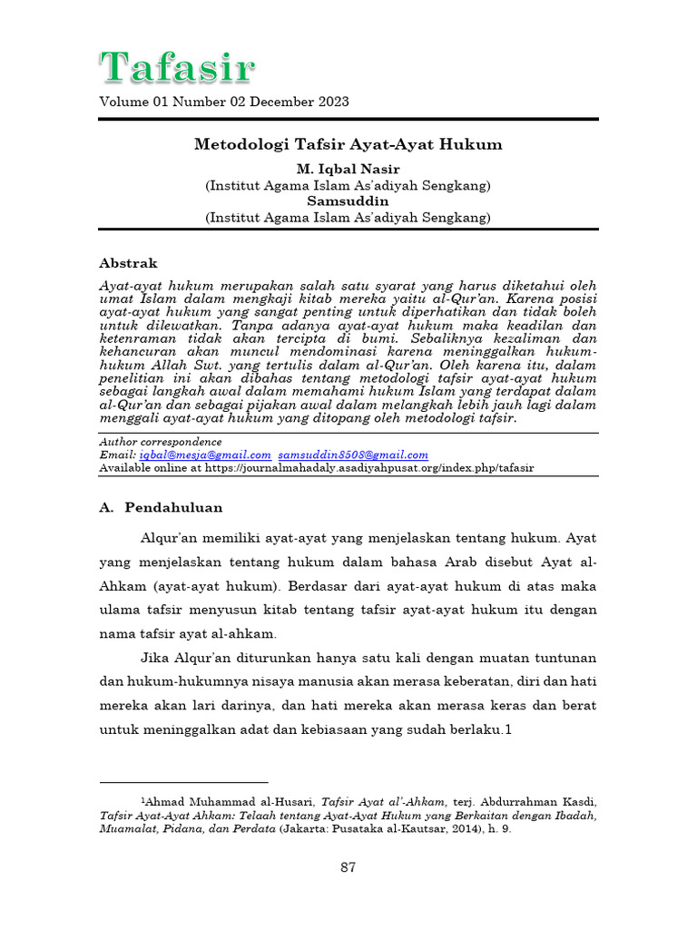 Metodologi Tafsir Ayat-Ayat Hukum | PDF