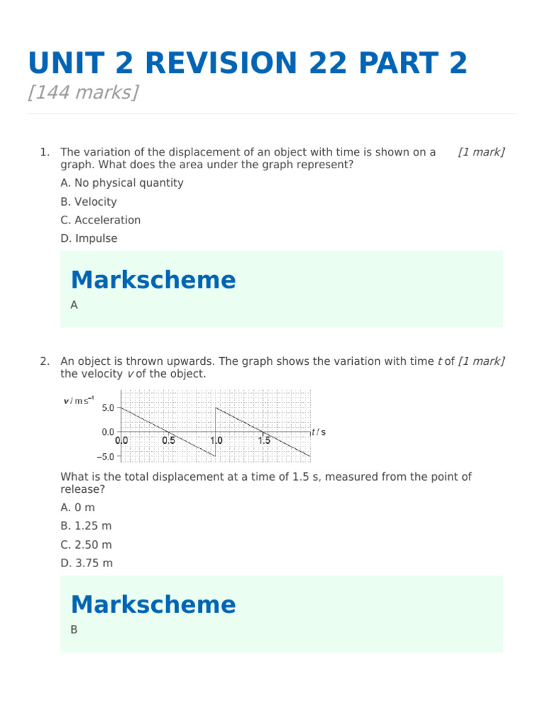 Unit - 2 - Revision - 22 - Part - 2 MS | PDF | Force | Momentum