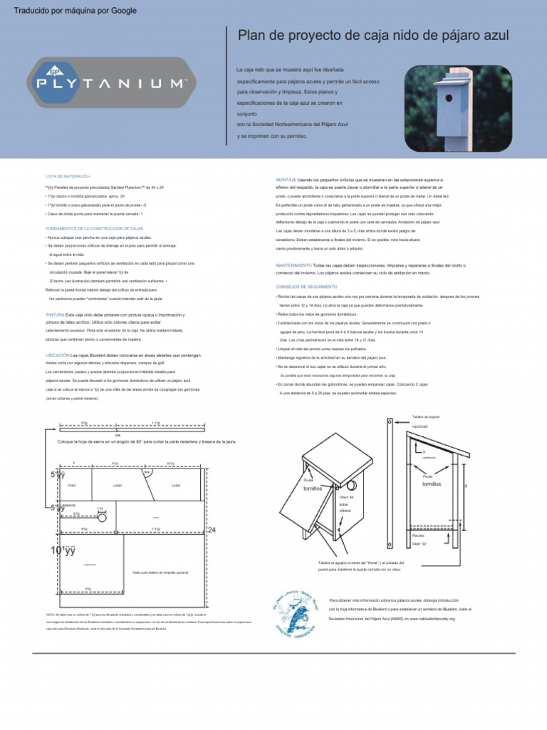 Nesting Box Project Plan | PDF | Aves | Ornitología