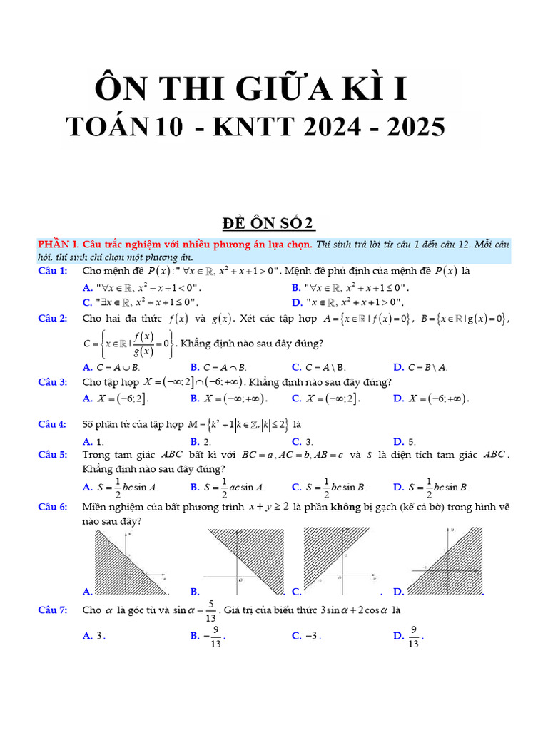 BỘ ĐỀ ÔN THI GK1 TOÁN 10 FORM 2025 | PDF