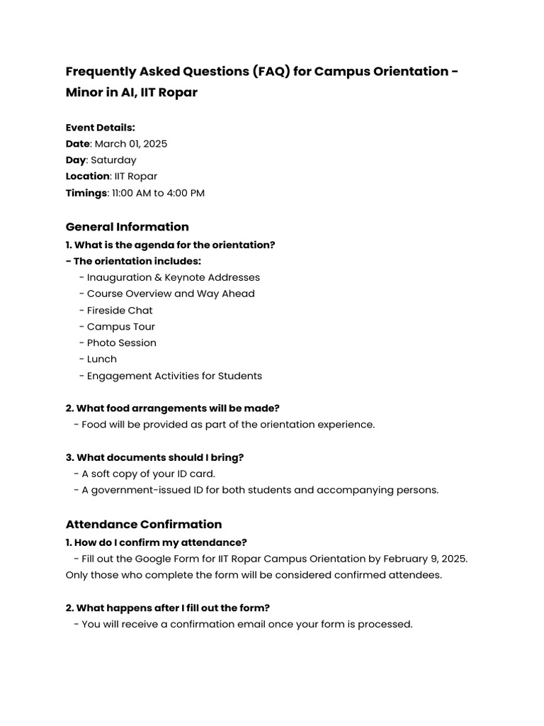 IIT Ropar Campus Orientation FAQ | PDF