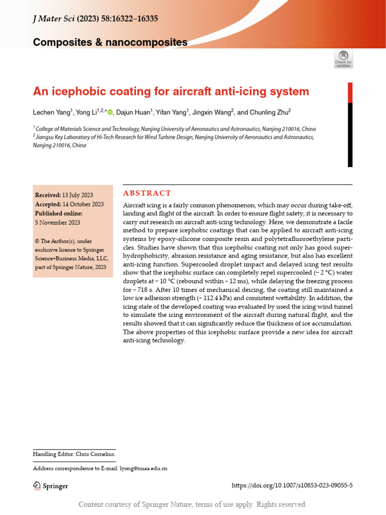 Icephobic Coating for Aircraft Safety | PDF | Epoxy | Wetting
