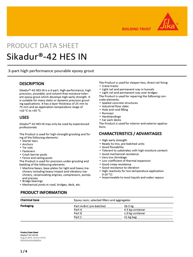 Sikadur -42 Hes In | PDF | Concrete | Temperature