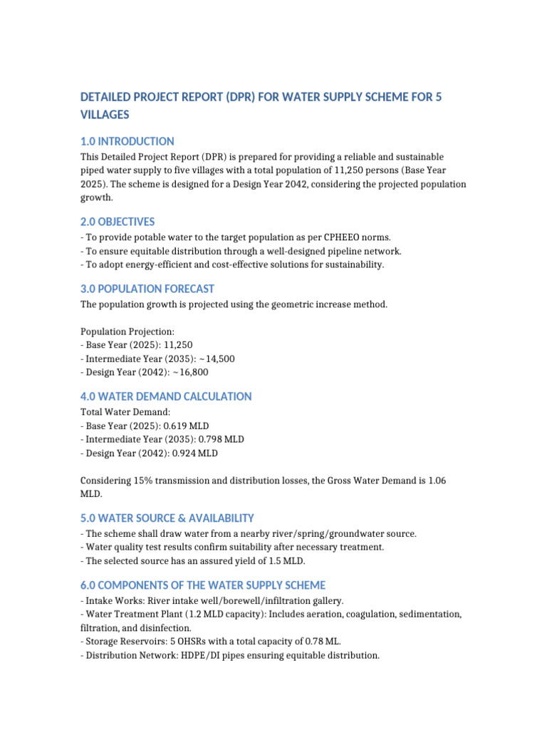 DPR_Water_Supply_Scheme | PDF | Water | Drinking Water