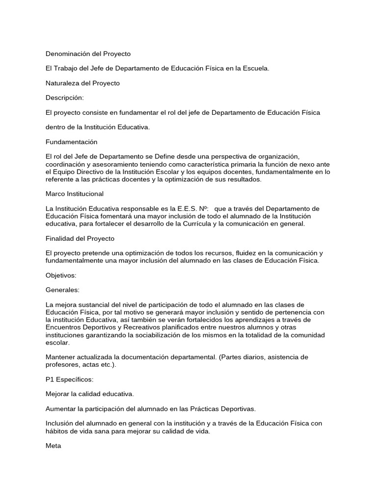 Proyecto Jefatura Departamento | PDF | Inclusión (Educación) | Evaluación