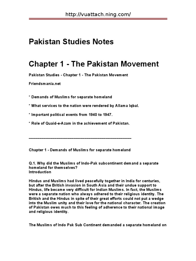 Pakistan Studies Notes For Exam | PDF | Muhammad Ali Jinnah | Two ...