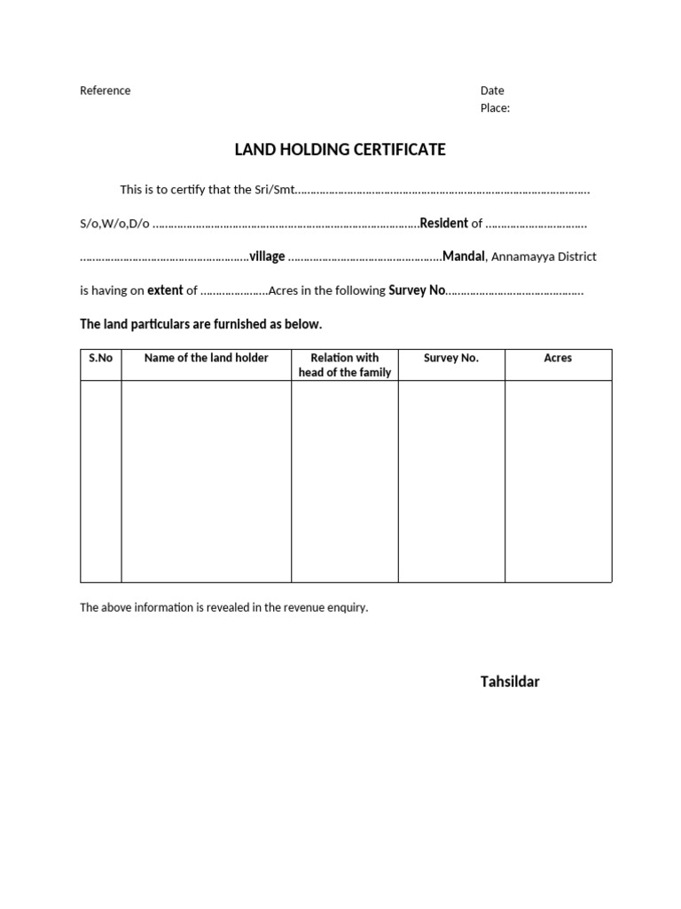 Land Holding Certificate | PDF