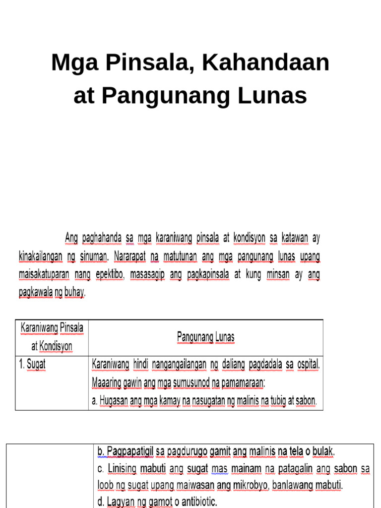 Mga Pinsala, Kahandaan at Pangunang Lunas Health Wk2 | PDF