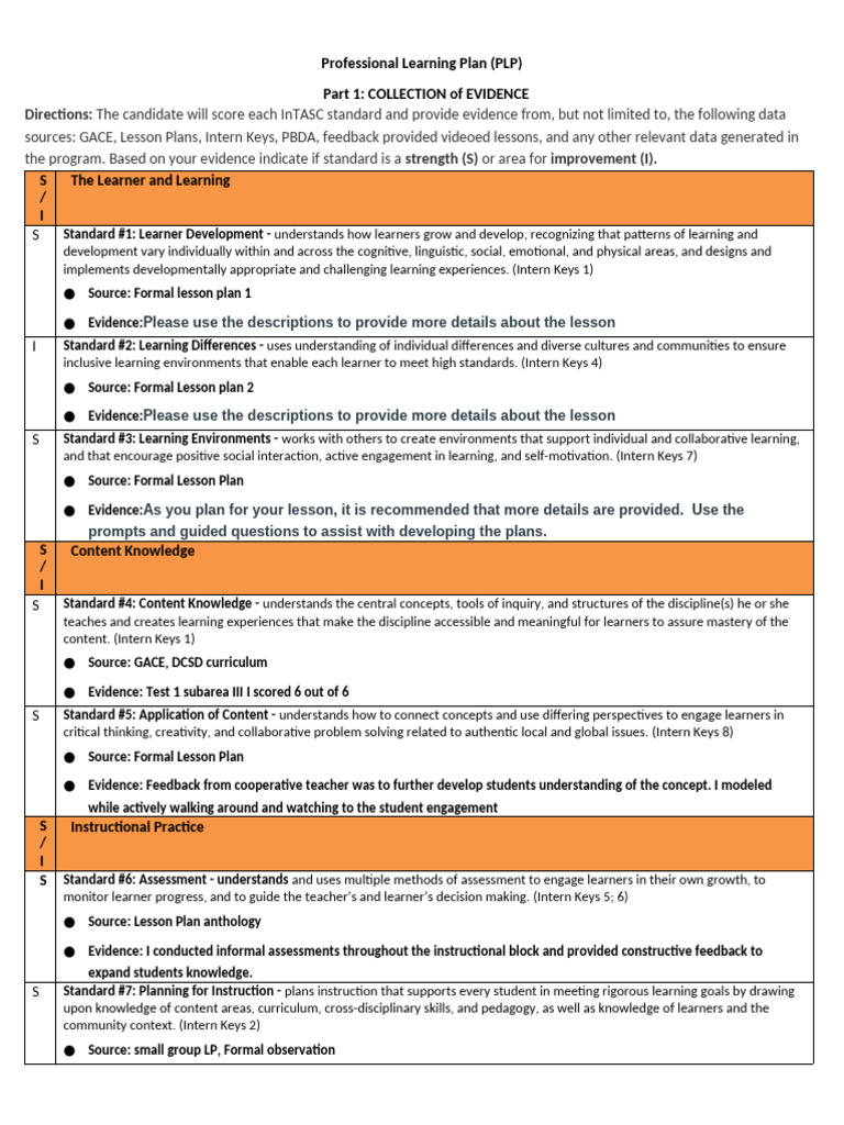 Key Assessment - Professional Learning Plan (PLP) Template | PDF ...