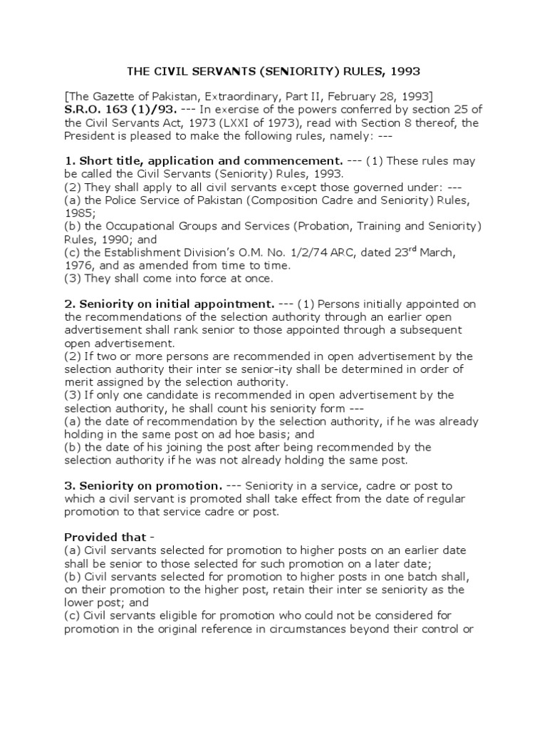 Civil Servants Seniority) Rules, 1993 | PDF | Public Sphere | Government