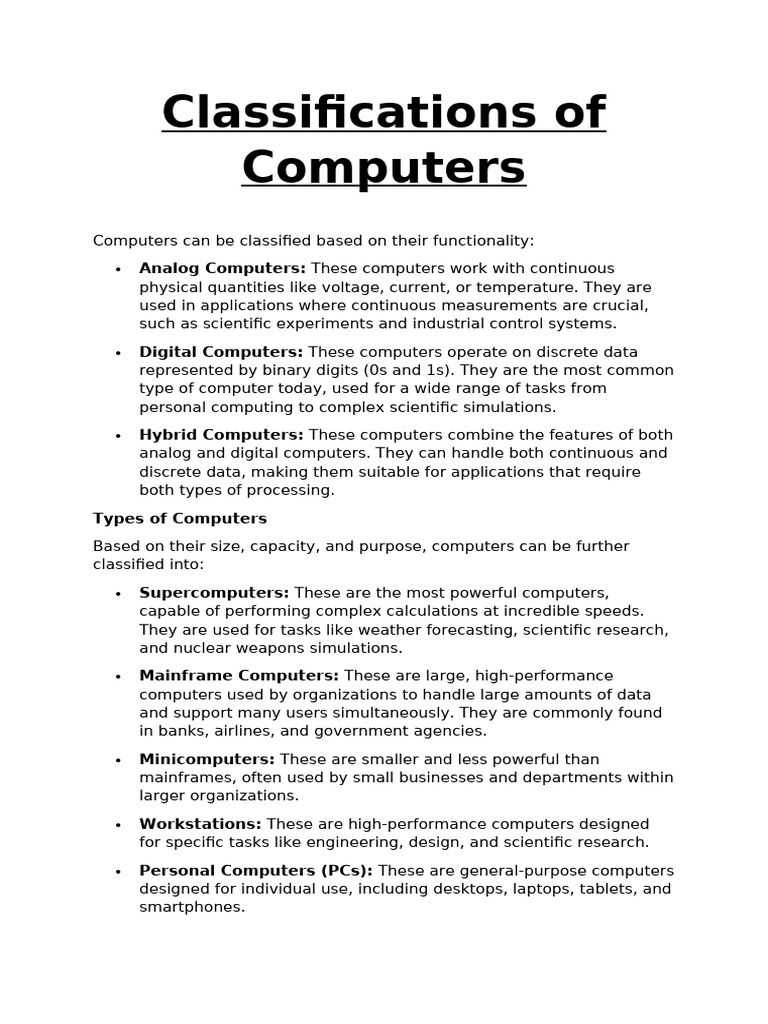 Classifications of Computers2 | PDF | Operating System | Personal Computers