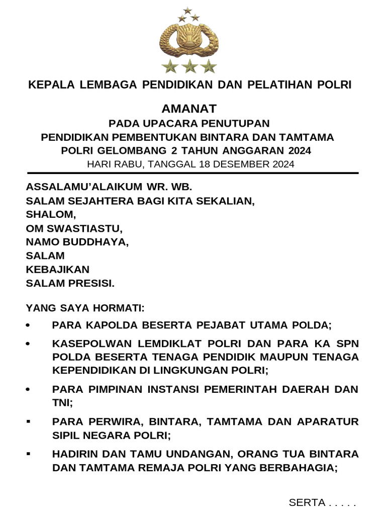 Amanat Tupdik Diktukba Dan Tamtama Gel 2 2024 Ok | PDF