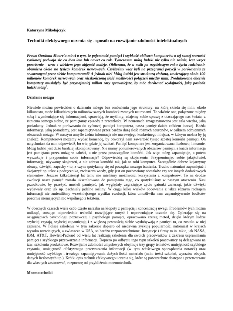 Techniki Efektywnego Uczenia Się | PDF