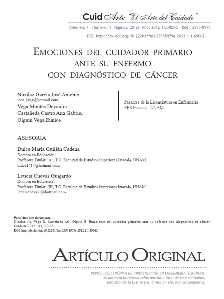 ojsadmin,+3EmocionesCuidadorPrimarioCA_FEB12 | PDF | Oncología | Ansiedad