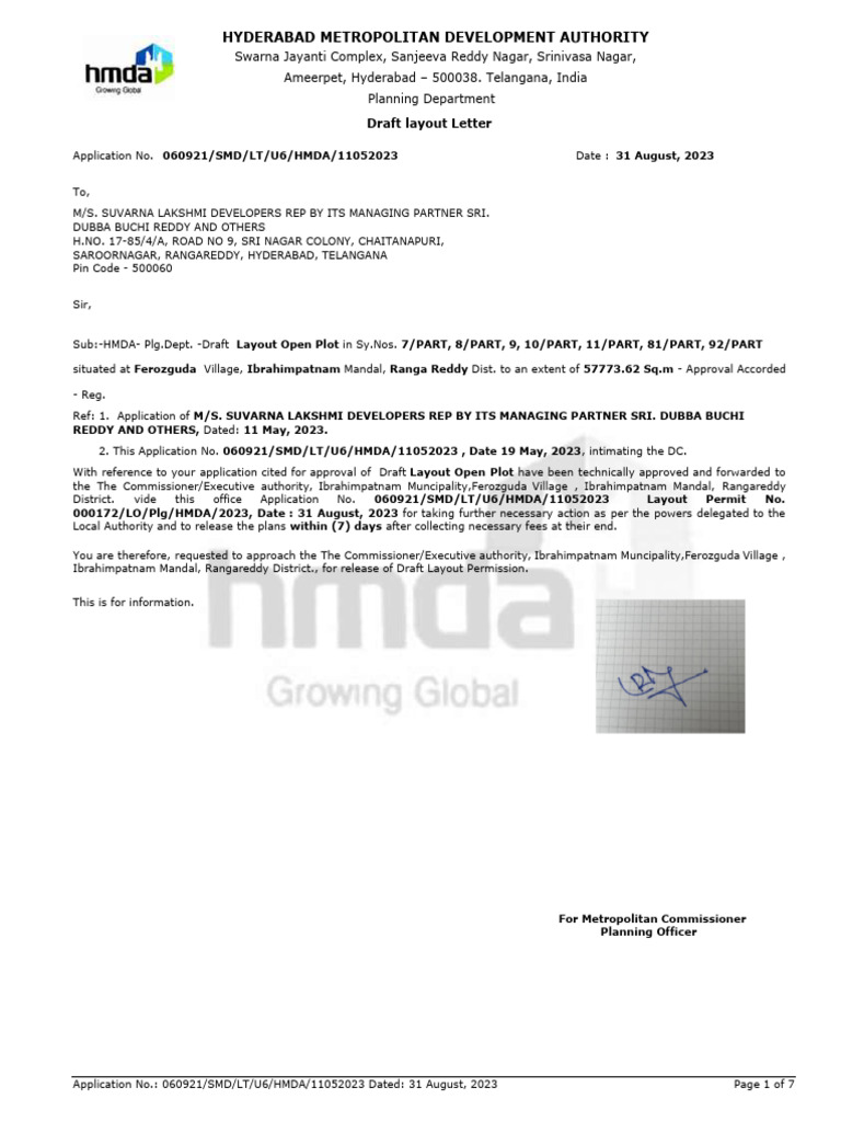 Suvarna Lakshmi Draft Layout Letter | PDF | Sanitary Sewer