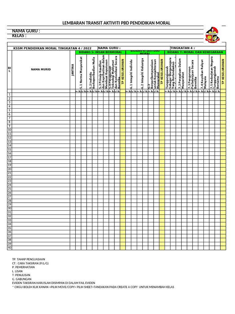 Borang Semakan PBD TG 4 Pendidikan Moral | PDF