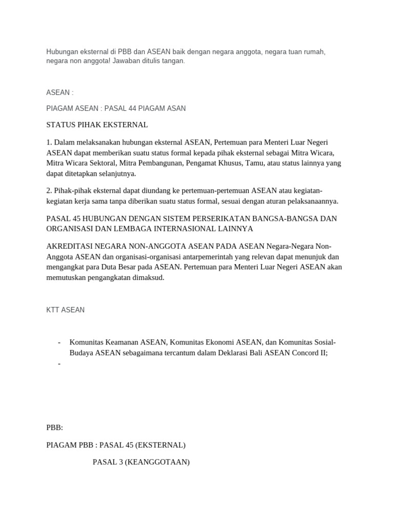 Hubungan Eksternal ASEAN-PBB | PDF