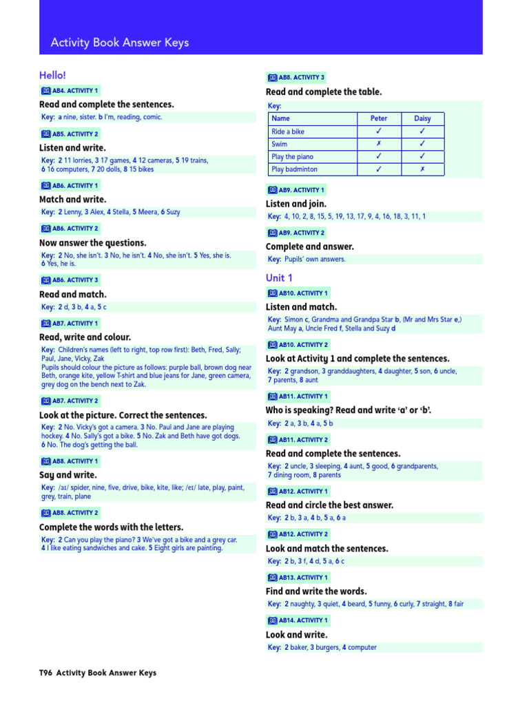 Kid - S Box 3 3e Activity Book Answer Keys | PDF