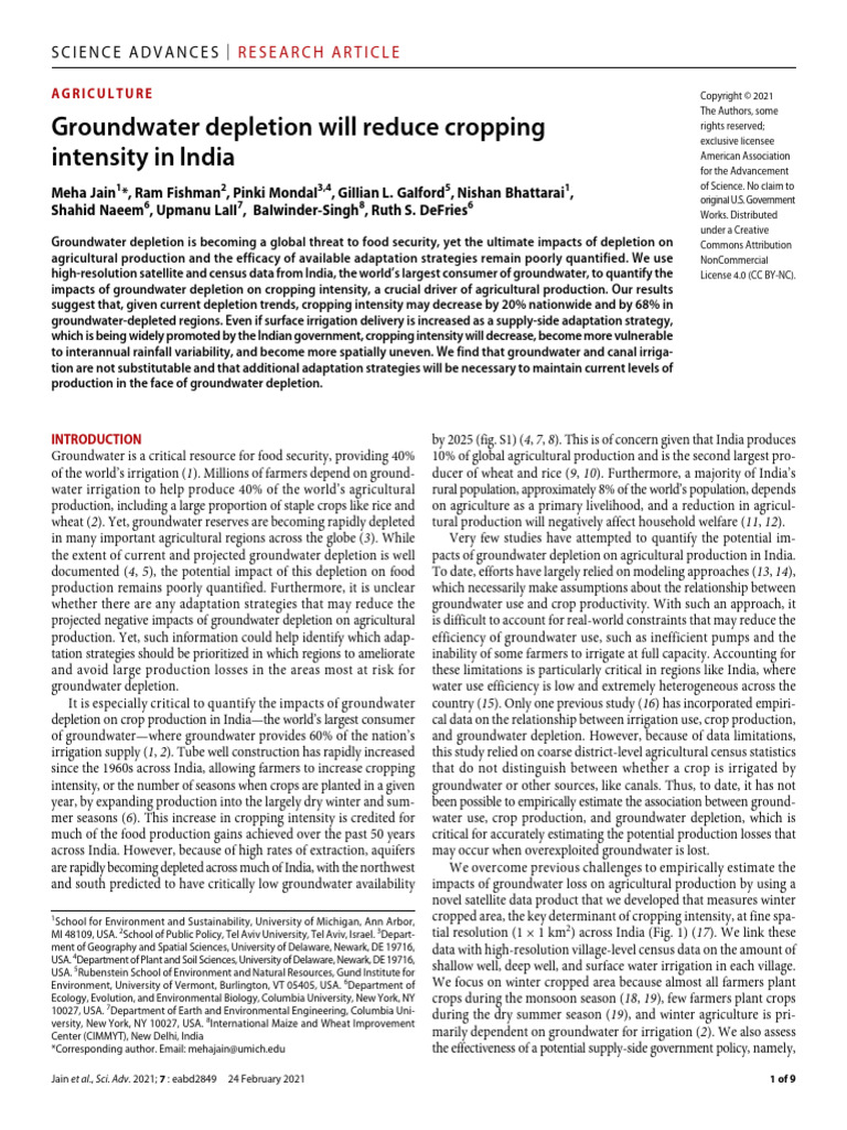 sciadv.abd2849 | PDF | Groundwater | Irrigation