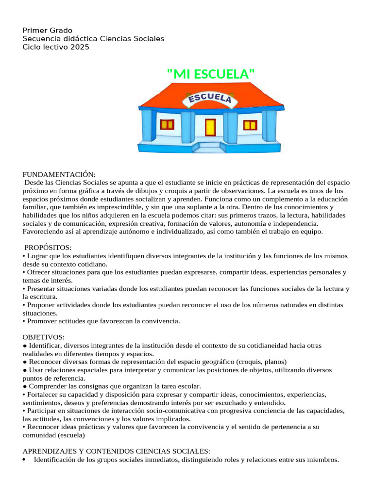 Secuencia 1 MI ESCUELA | PDF | Escuelas | Aprendizaje