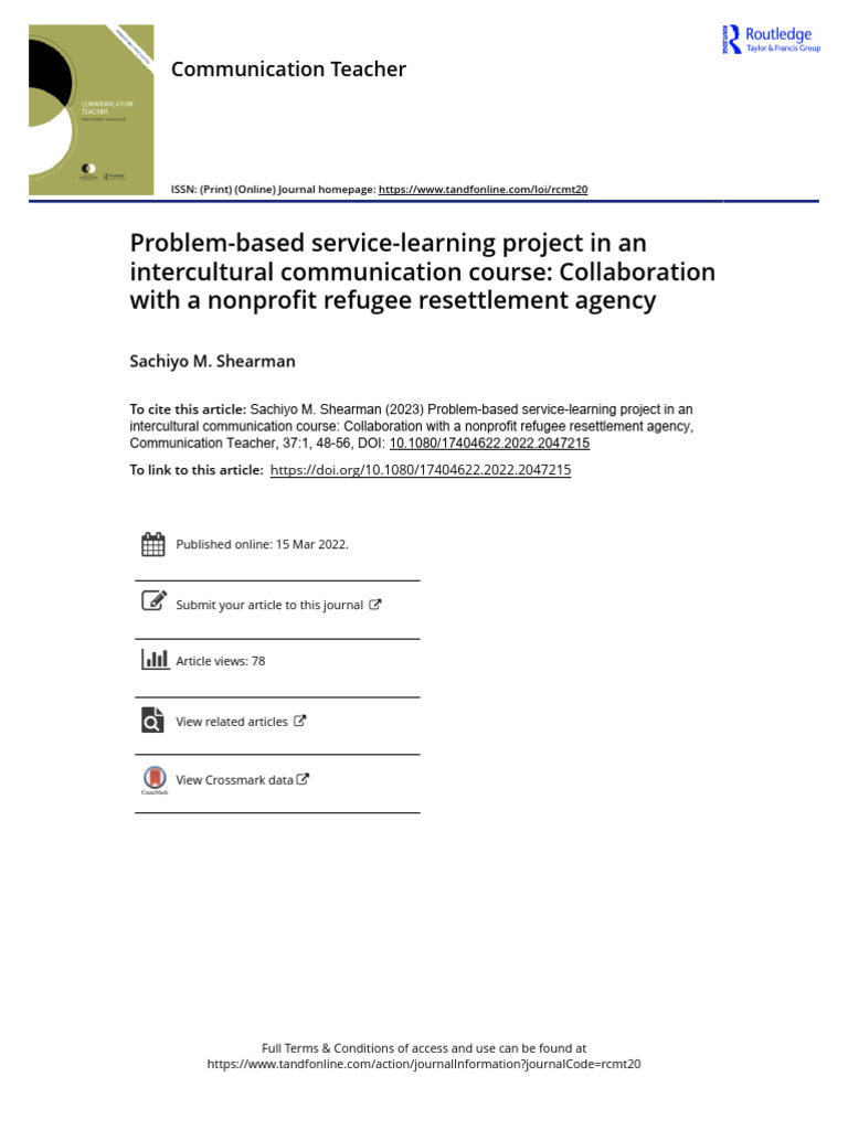 Problem Based Service Learning Project in An Intercultural Communication Course Collaboration ...