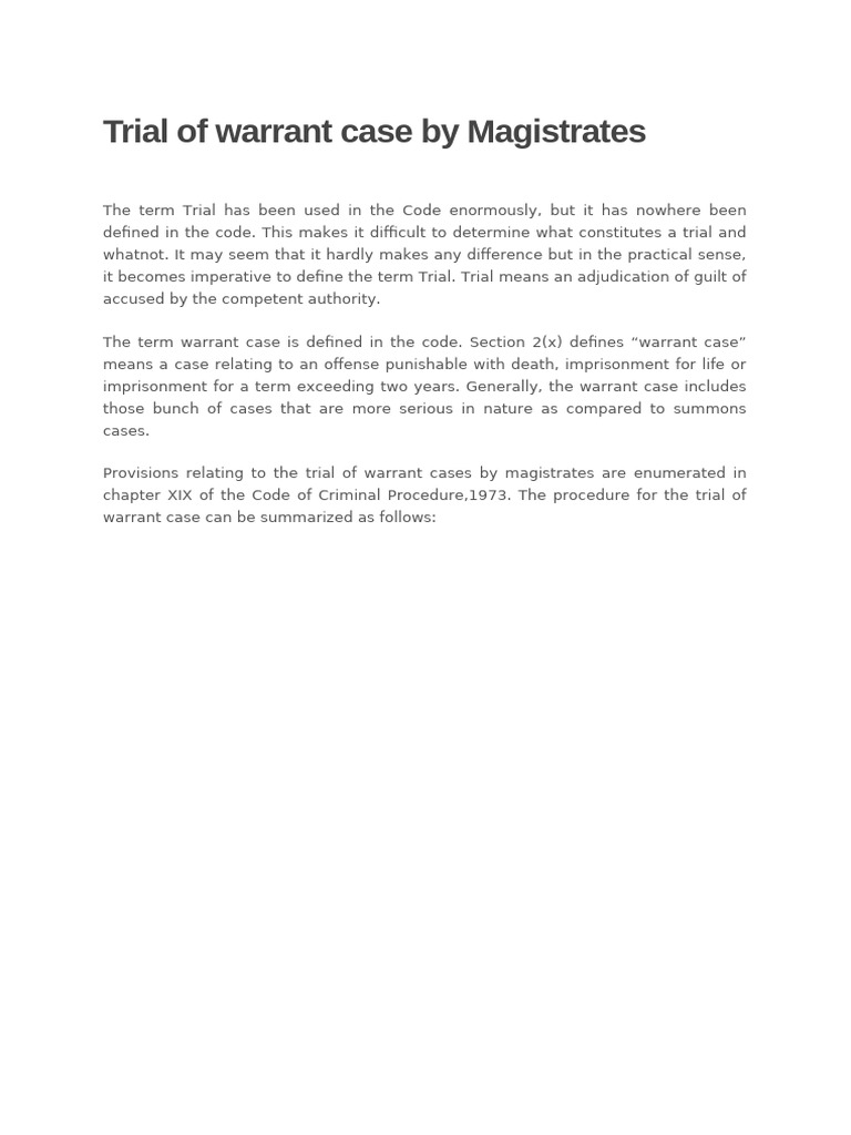 Warrant Case Trials by Magistrates Explained | PDF | Acquittal | Plea