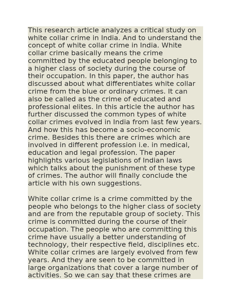 Understanding White Collar Crime in India | PDF | Crimes | Crime & Violence