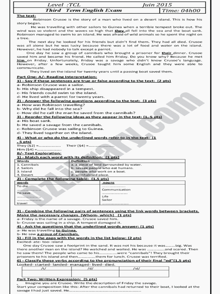 Dzexams 1as Anglais t3 20151 591535 | PDF