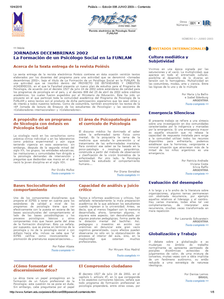 Poíésís - Edición 006 JUNIO 2003 - Contenido | PDF