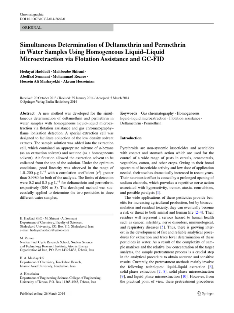 Simultaneous Determination of Deltamethrin and Permethrin | PDF | Detection Limit | Solvent