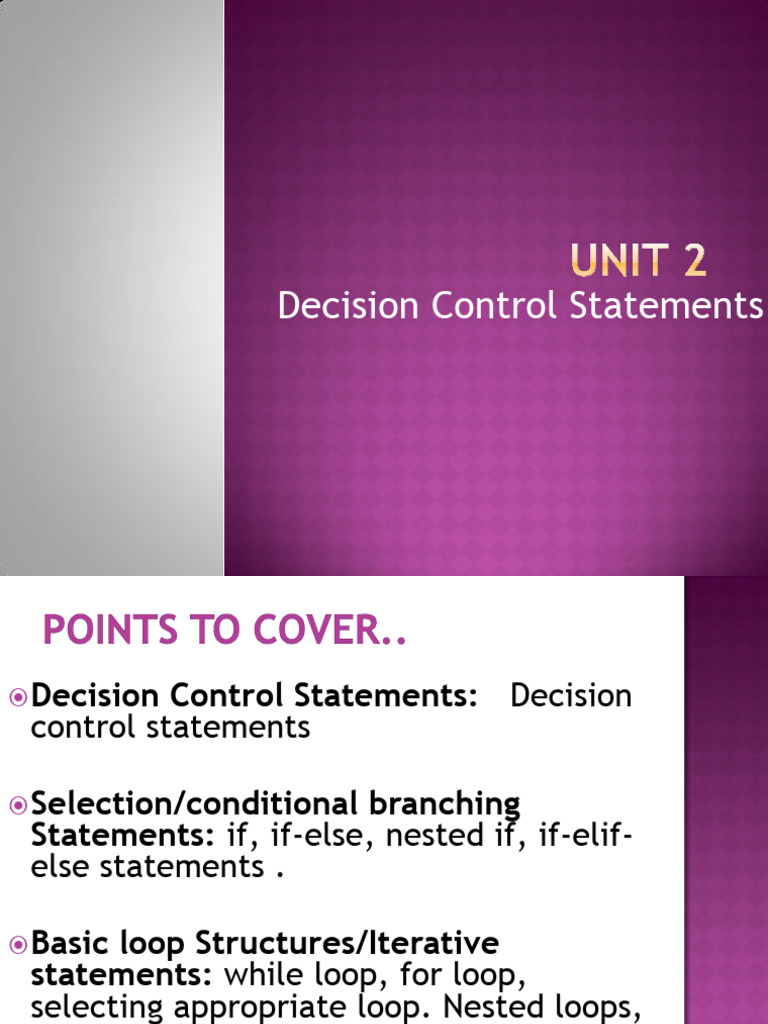 PPS UNIT 2 Decision - Making - Statements | PDF | Control Flow ...