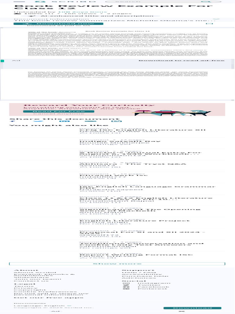 Book Review Example for Class 12 PDF | PDF