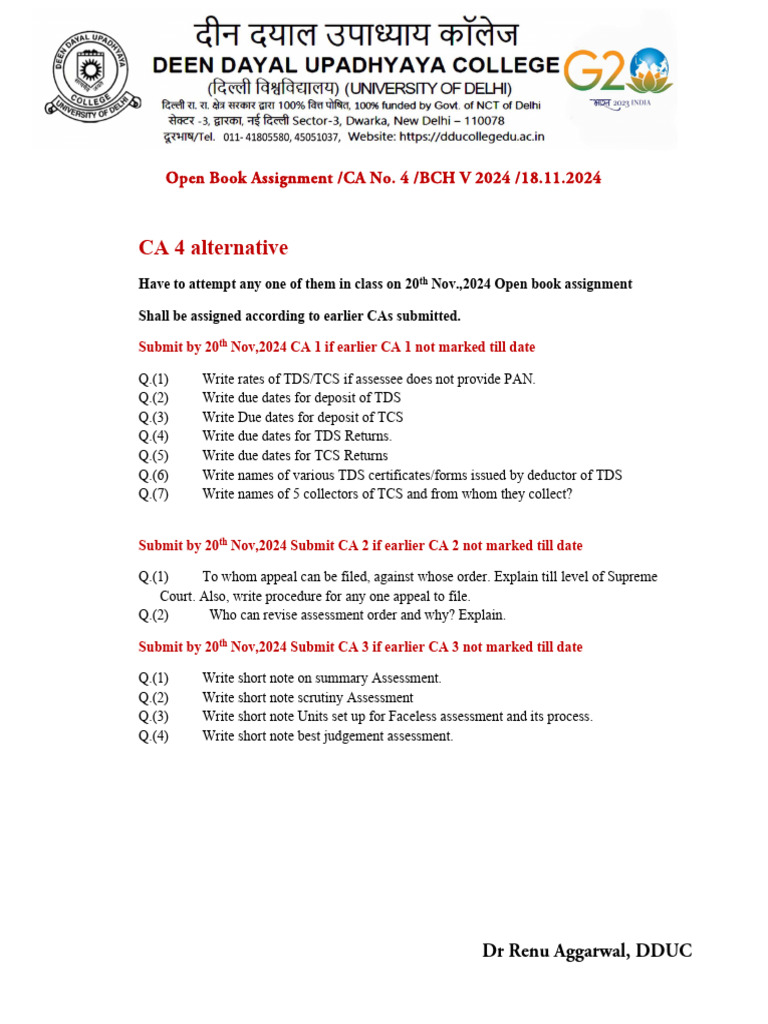 Final Continuous Assessments For All Sections | PDF