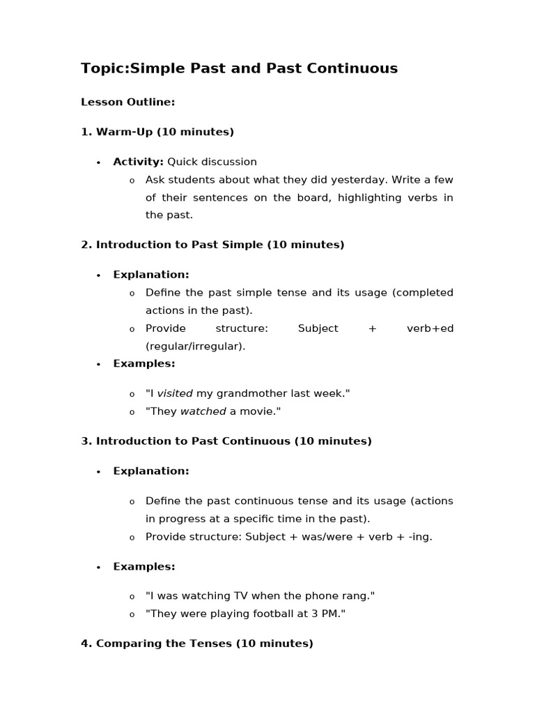 Lesson Plan (Past Simple and Past Continuous) | PDF