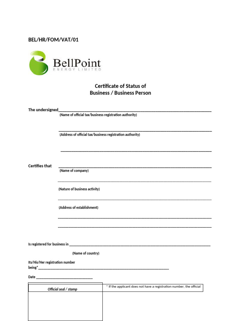 Business Registration Certificate Template | PDF